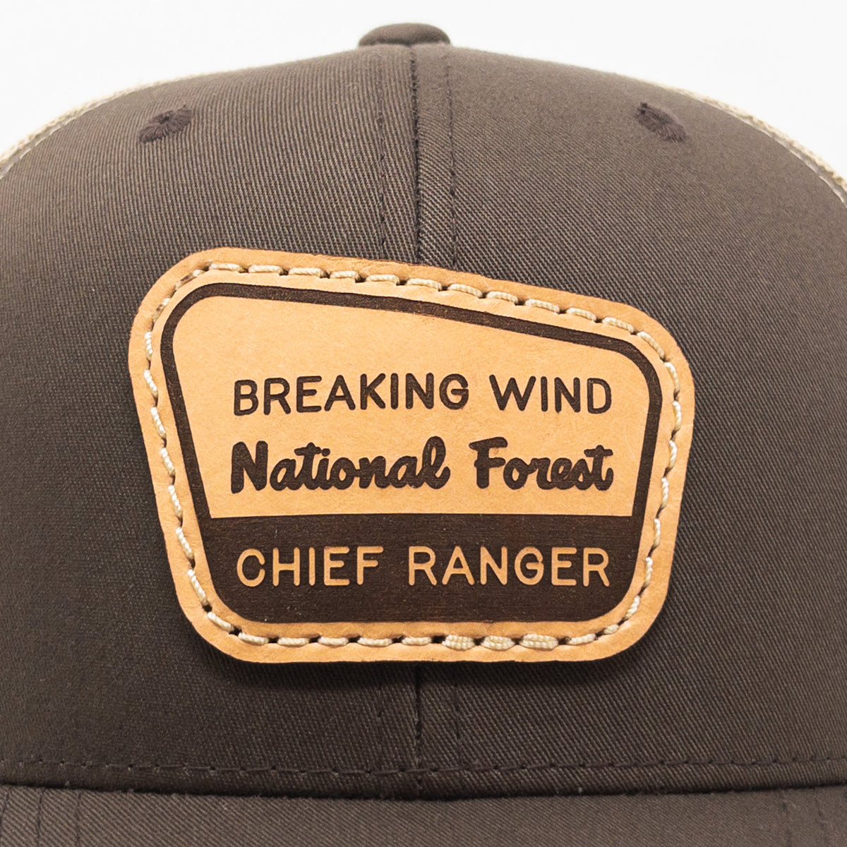 Breaking Wind National Forest Chief Ranger Leather Patch Trucker Hat ...